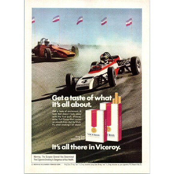 Viceroy | Art | 973 Viceroy Cigarettes Vintage Print Ad Open Wheel ...